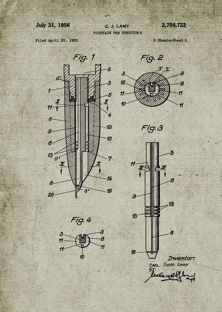 '1953 Fountain Pen' Poster by Nicram K | Displate