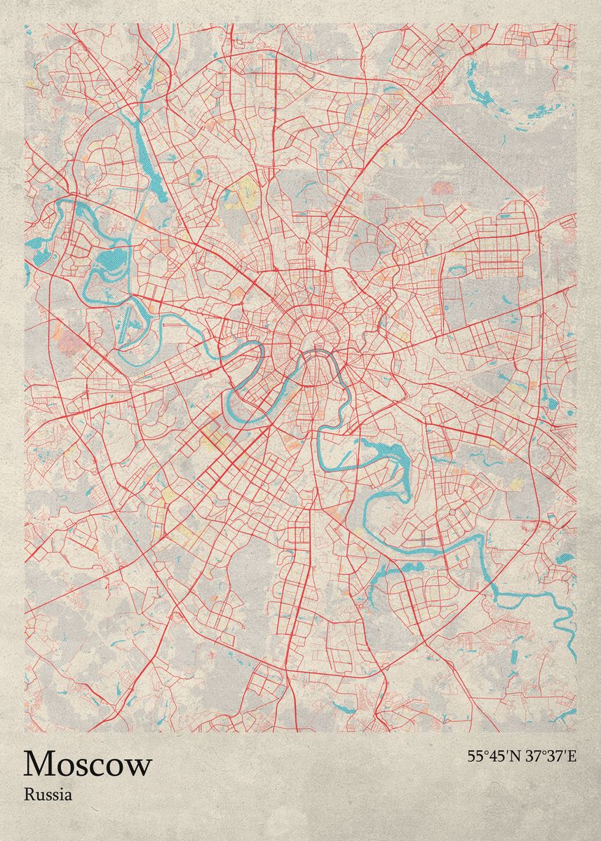 'Moscow city map' Poster, picture, metal print, paint by Iwoko | Displate