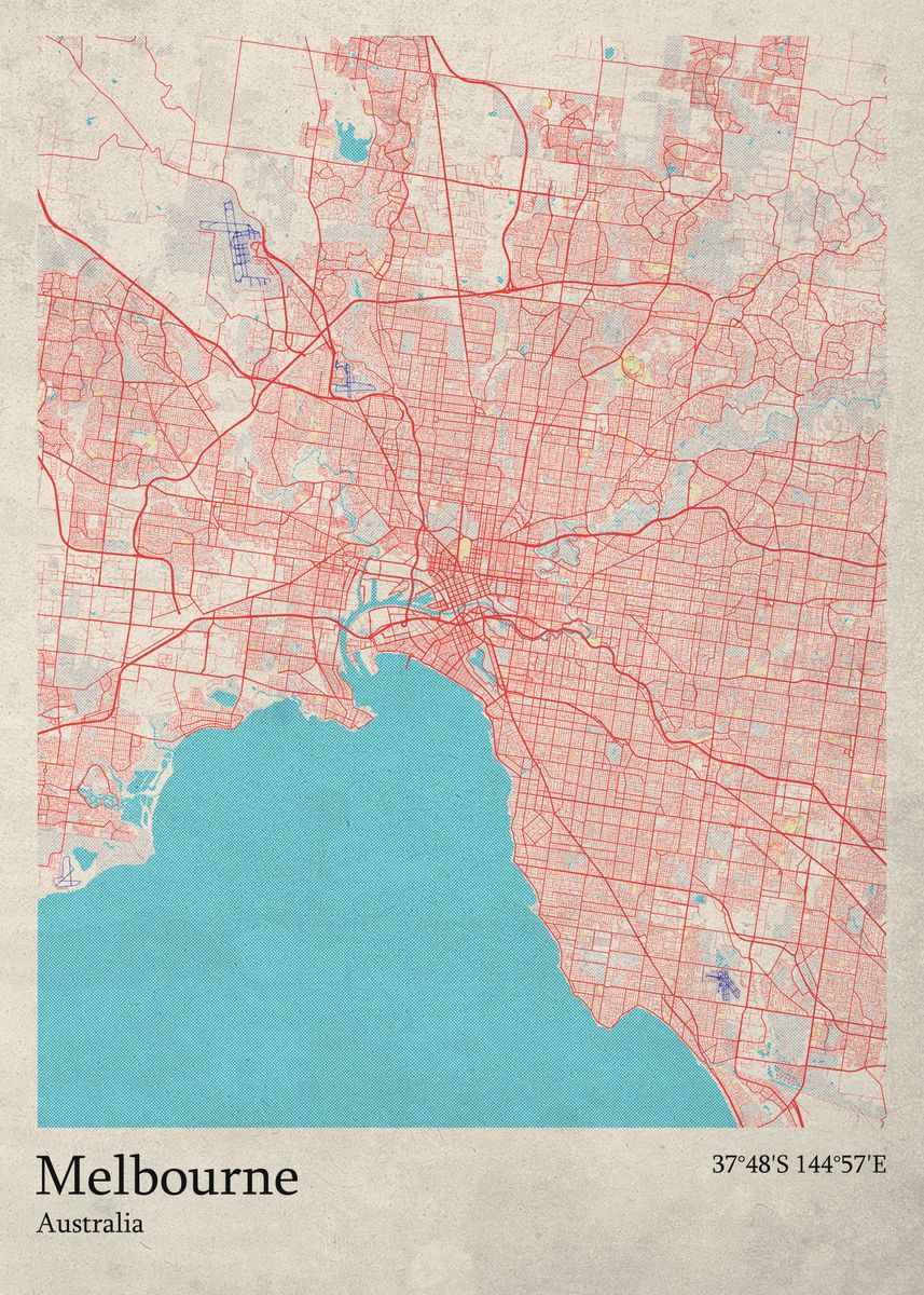 'Melbourne city map' Poster, picture, metal print, paint by Iwoko ...