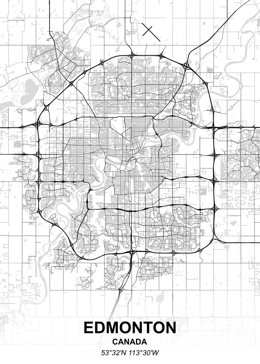 'Edmonton city map' Poster, picture, metal print, paint by Iwoko | Displate