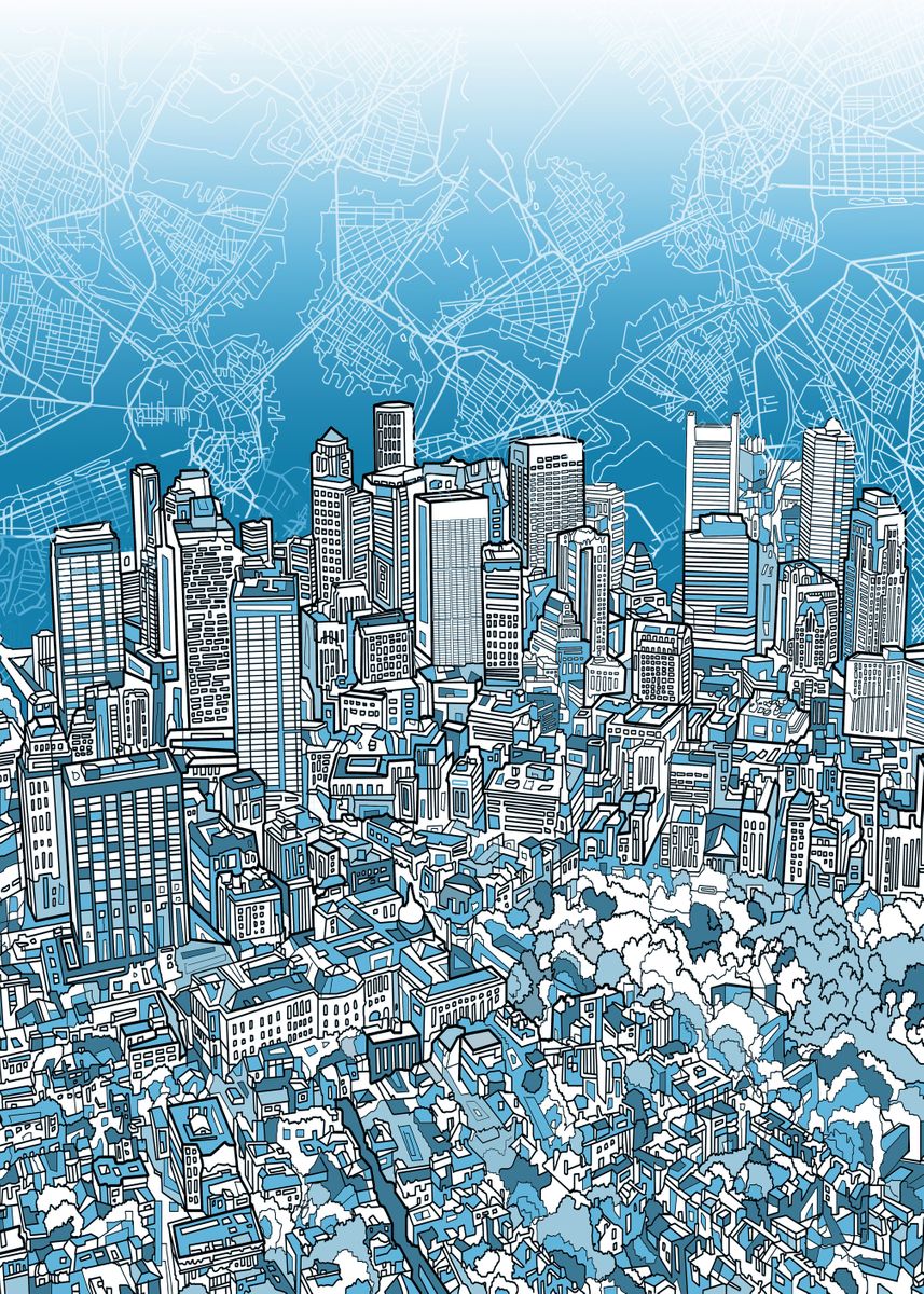 'boston city abstract 4' Poster by Bekim Art | Displate