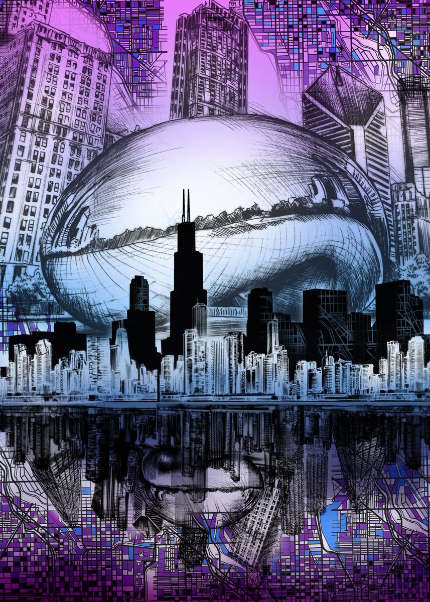 'chicago city abstract 2' Poster, picture, metal print, paint by Bekim ...