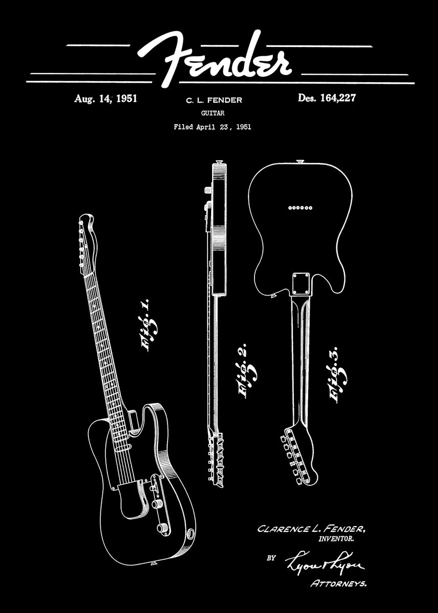 ' Telecaster Blueprint' Poster, picture, metal print, paint by Carlos ...