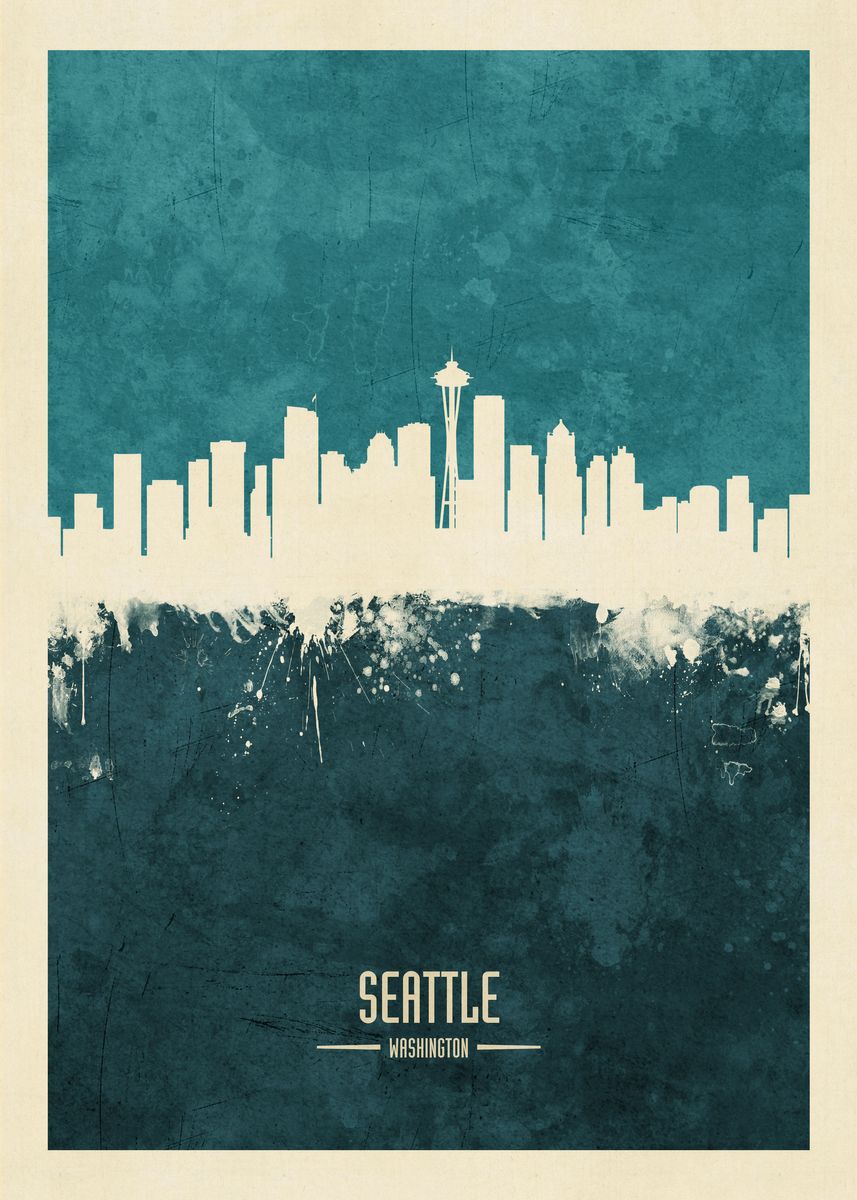'Seattle Washington Skyline' Poster, picture, metal print, paint by ...