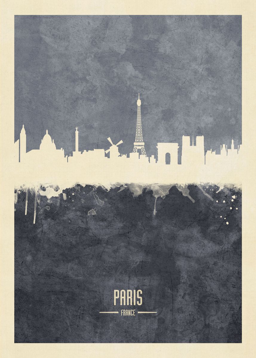 'Paris France Skyline' Poster, picture, metal print, paint by Michael ...