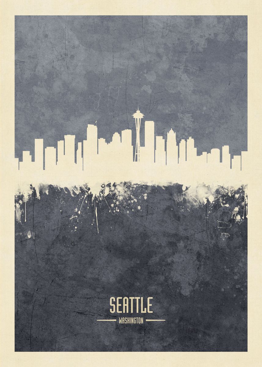 'Seattle Washington Skyline' Poster by Michael Tompsett | Displate
