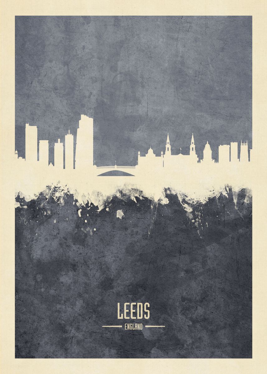 'Leeds England Skyline' Poster, picture, metal print, paint by Michael ...