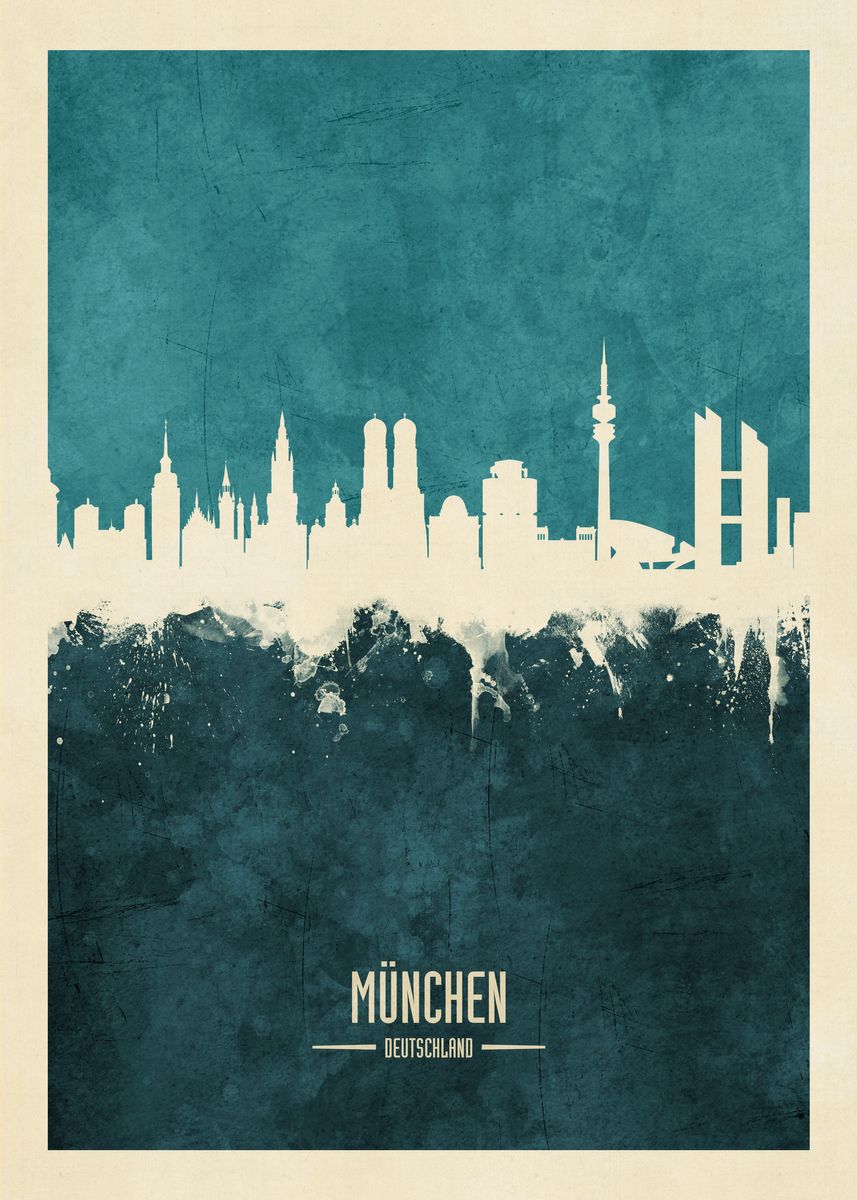 'Munich Germany Skyline' Poster, picture, metal print, paint by Michael ...