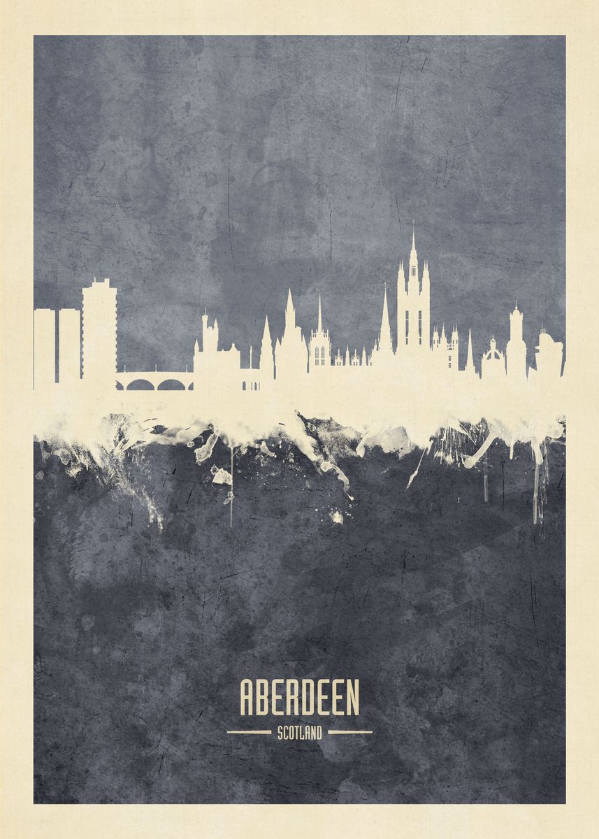 'Aberdeen Scotland Skyline' Poster by Michael Tompsett | Displate