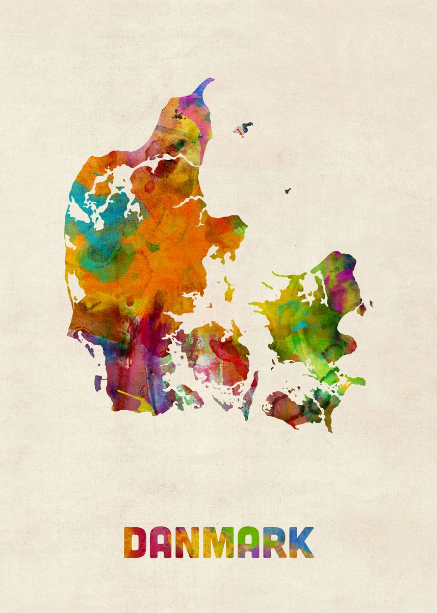 'Denmark Map' Poster, picture, metal print, paint by Michael Tompsett ...