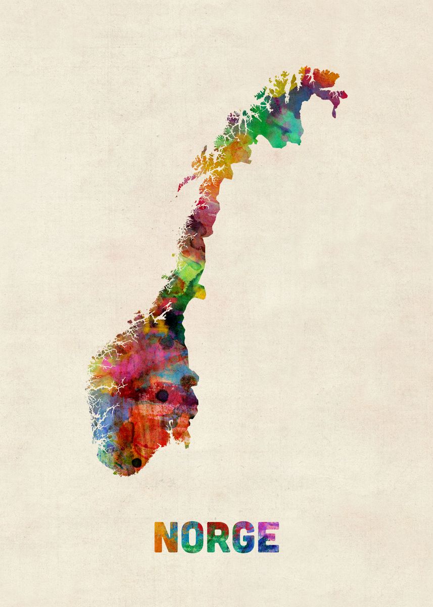 'Norway Map' Poster, picture, metal print, paint by Michael Tompsett ...