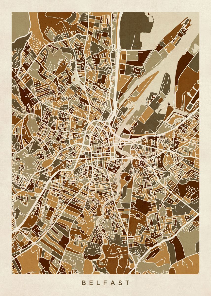 'Belfast Map' Poster, picture, metal print, paint by Michael Tompsett ...