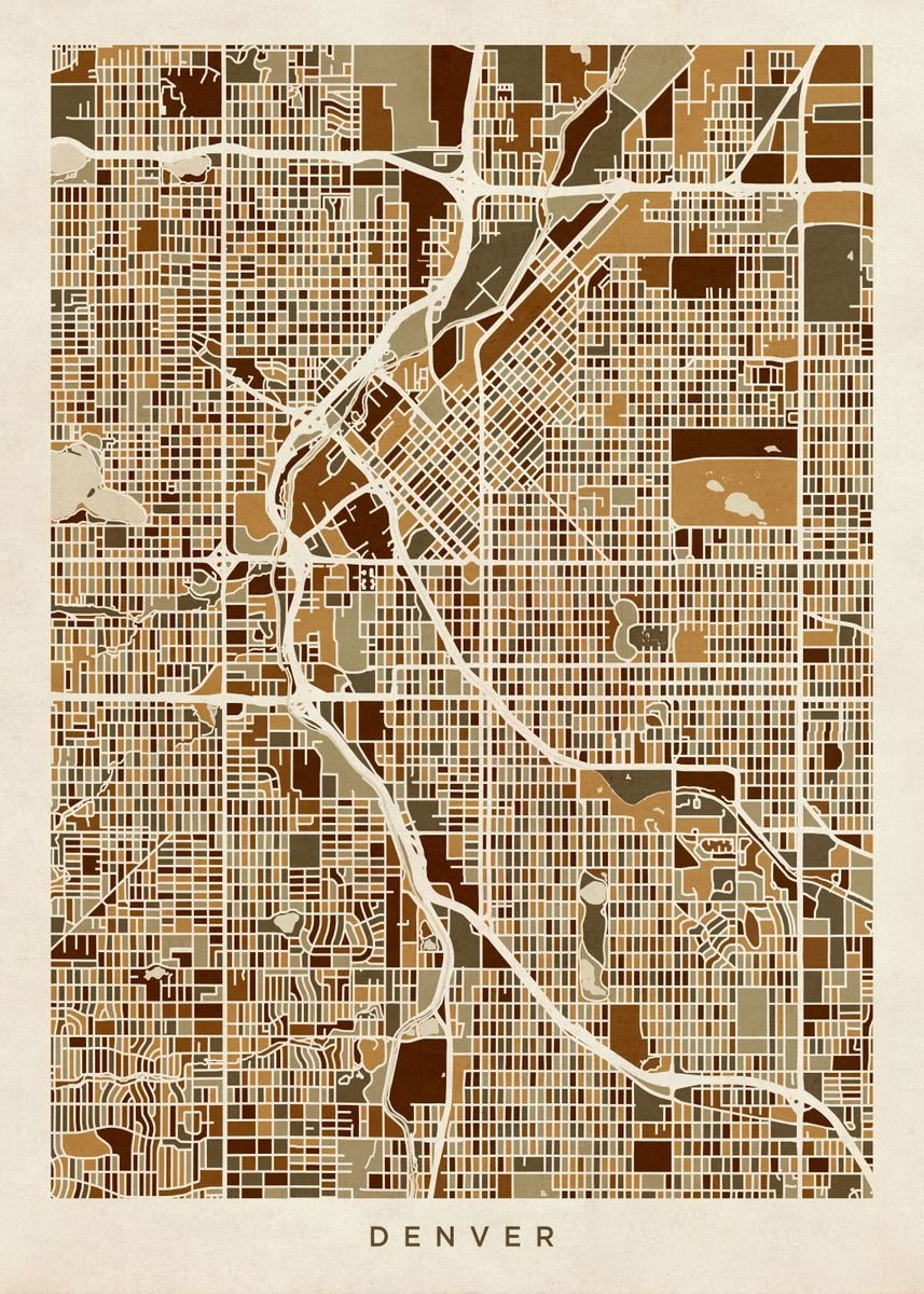 'Denver Colorado Map' Poster, picture, metal print, paint by Michael ...