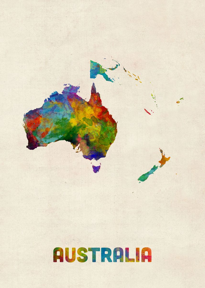 'Australia Continent Map' Poster, picture, metal print, paint by ...