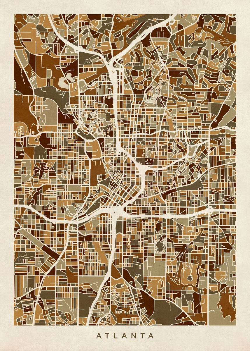 'Atlanta Georgia Map' Poster, picture, metal print, paint by Michael ...