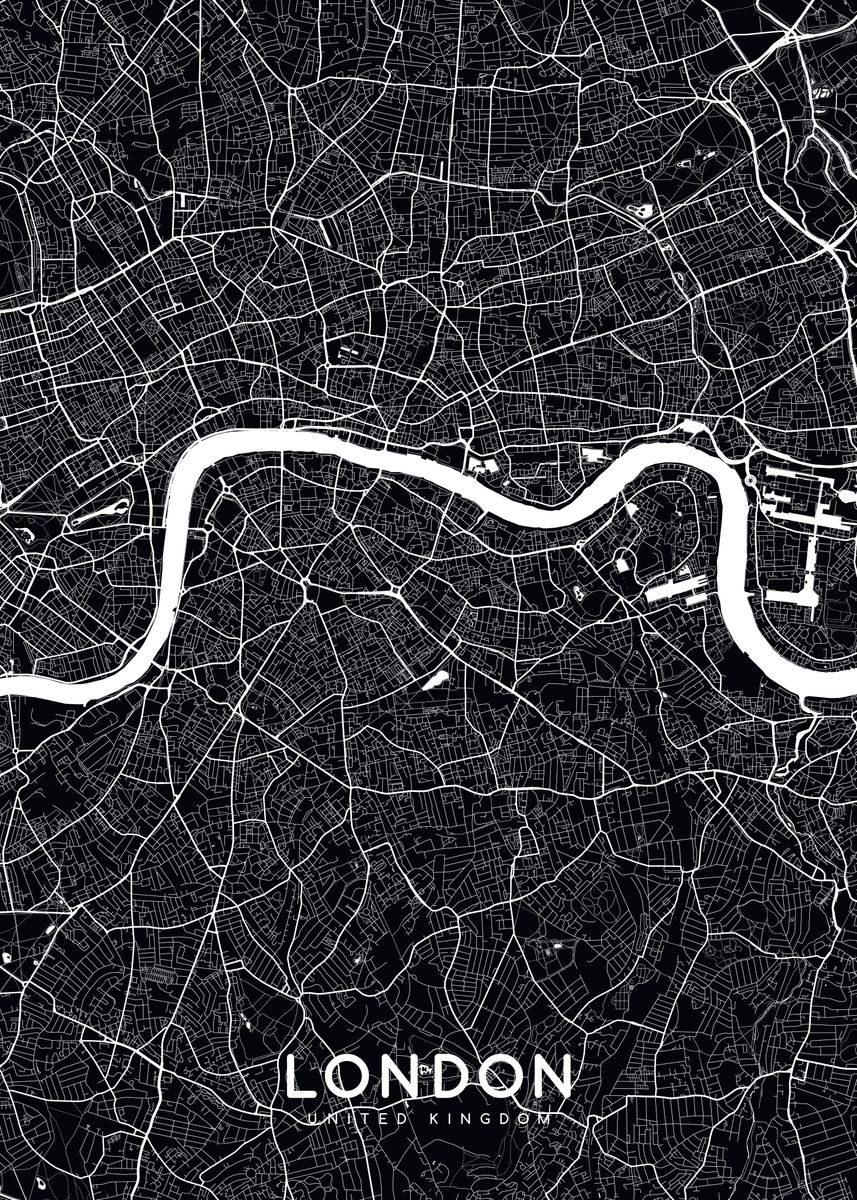 'London closeup map black' Poster, picture, metal print, paint by ...