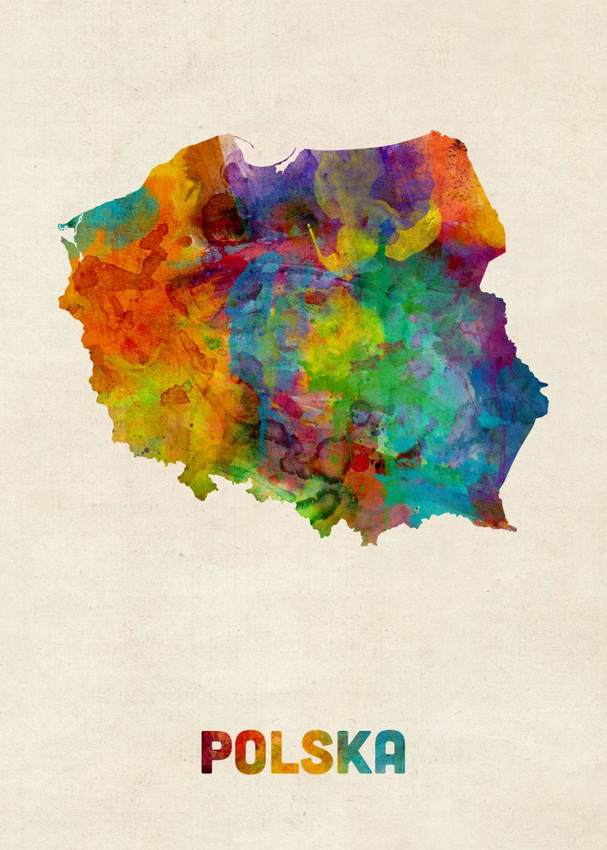 'Poland Polska Map' Poster, picture, metal print, paint by Michael ...