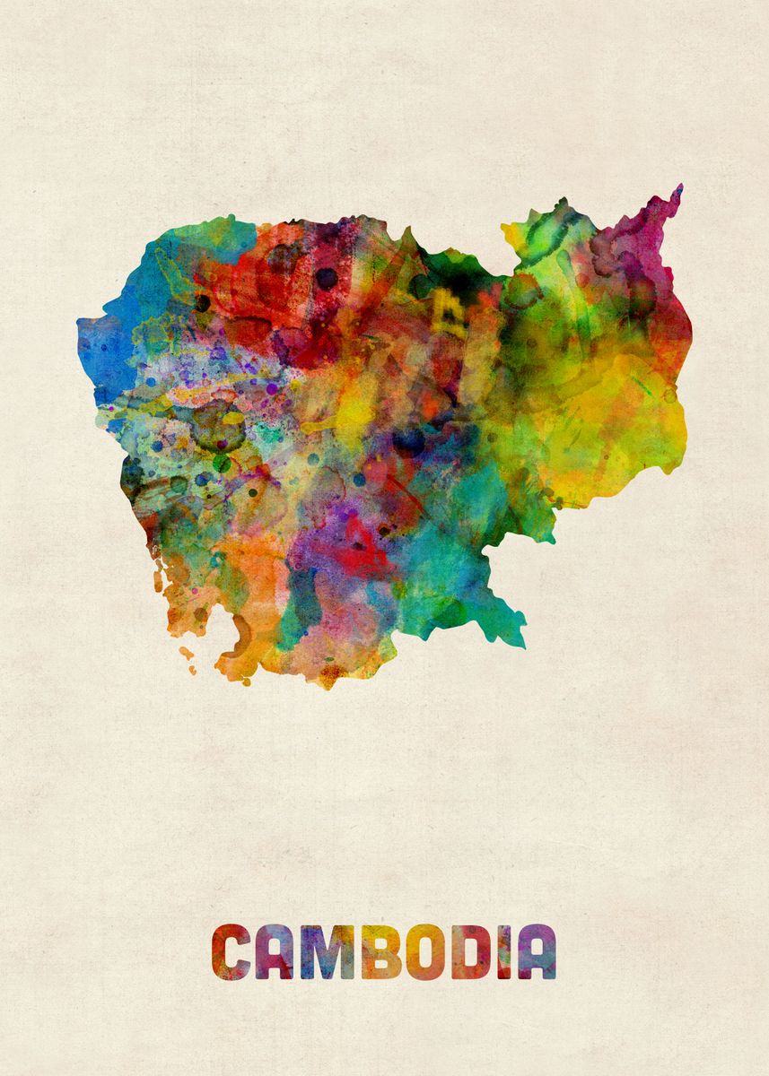 'Cambodia Map' Poster, picture, metal print, paint by Michael Tompsett ...