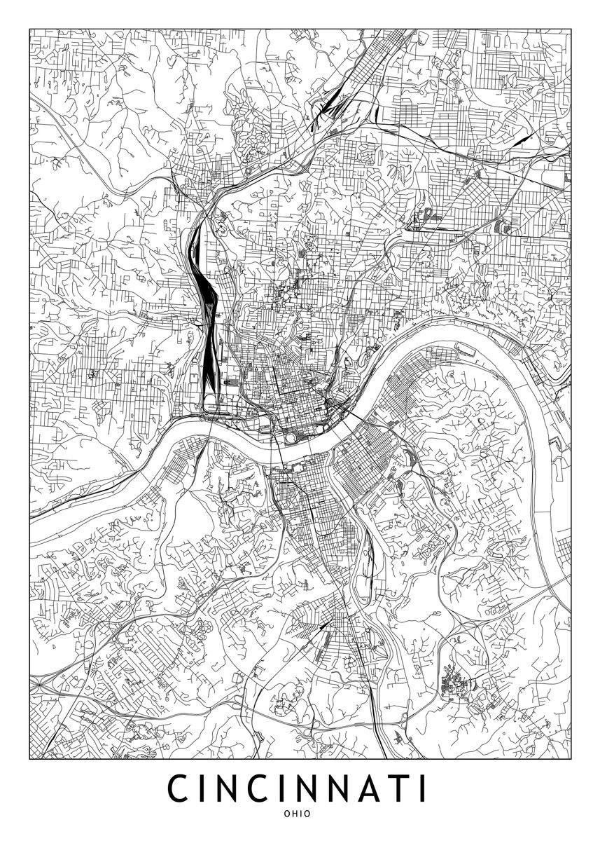 'Cincinnati White Map' Poster by Multiplicity Maps | Displate