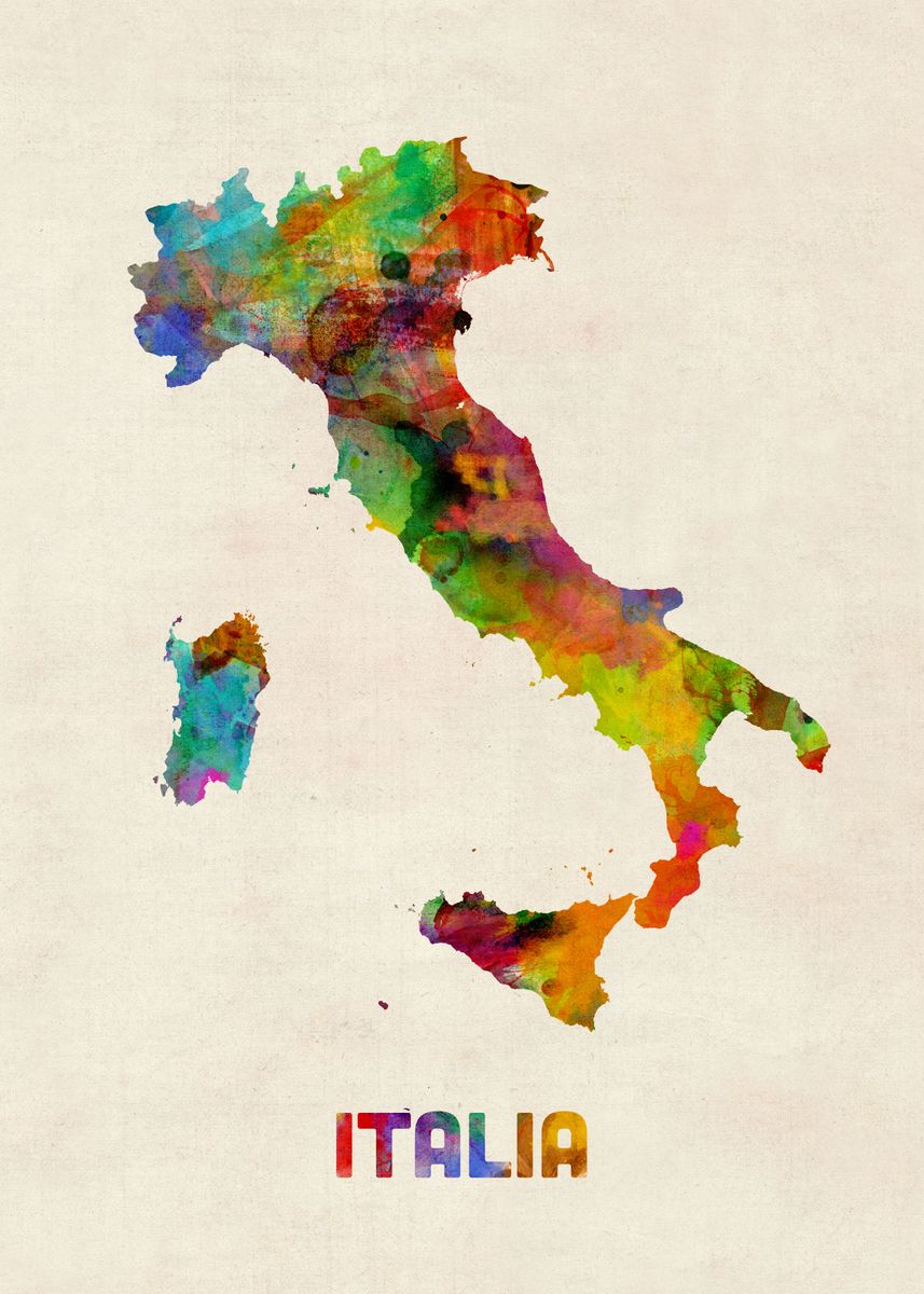 'Italy Map' Poster, picture, metal print, paint by Michael Tompsett ...
