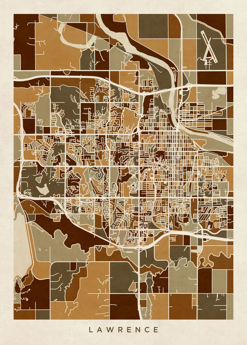 'Lawrence Kansas Map' Poster, picture, metal print, paint by Michael ...