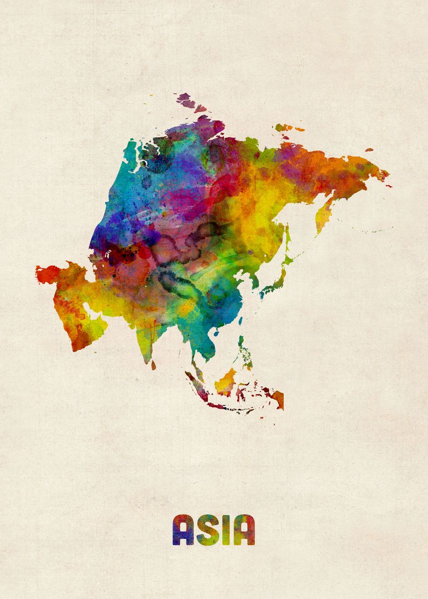 'Asia Map' Poster, picture, metal print, paint by Michael Tompsett ...