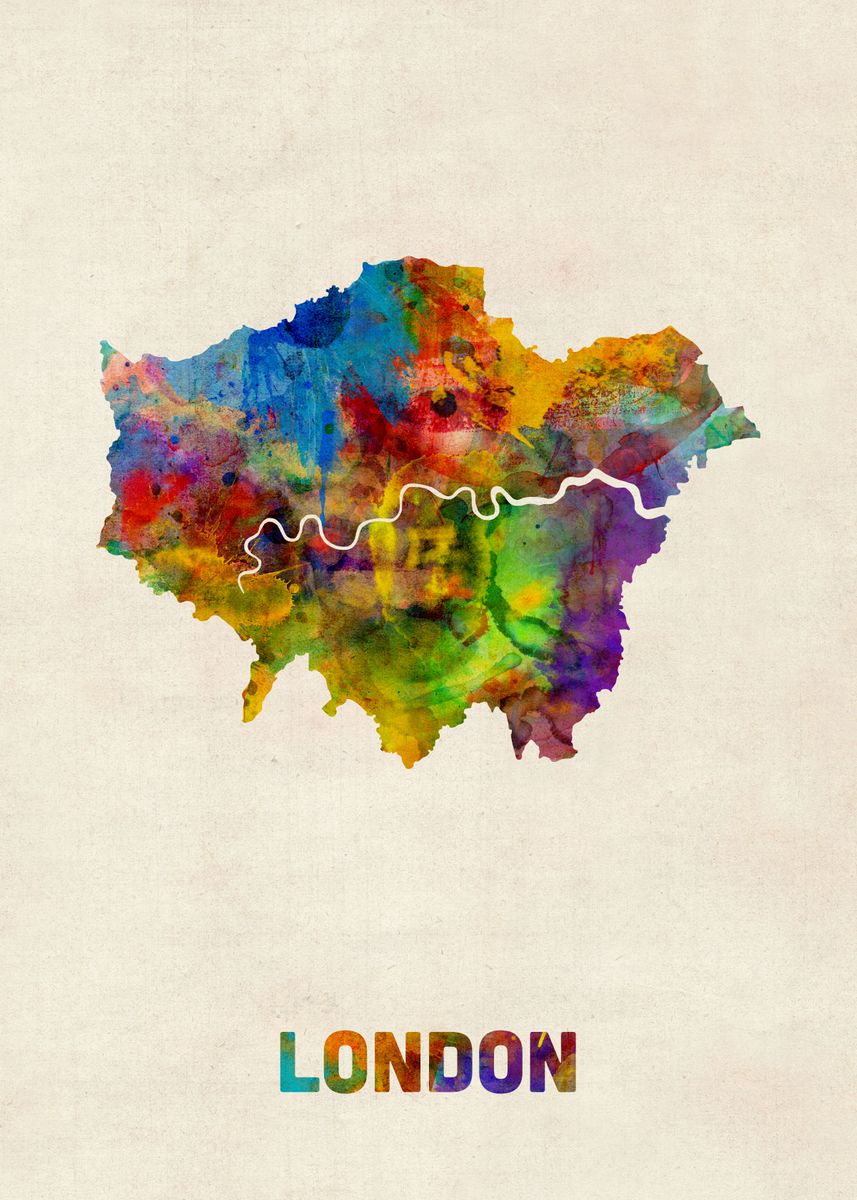 'London England Map' Poster, picture, metal print, paint by Michael ...