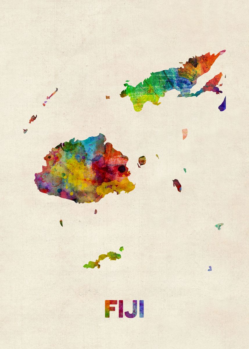 'Fiji Map' Poster, picture, metal print, paint by Michael Tompsett ...