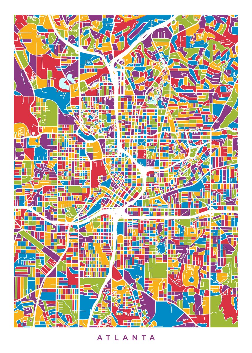 'Atlanta Georgia Map' Poster, picture, metal print, paint by Michael ...