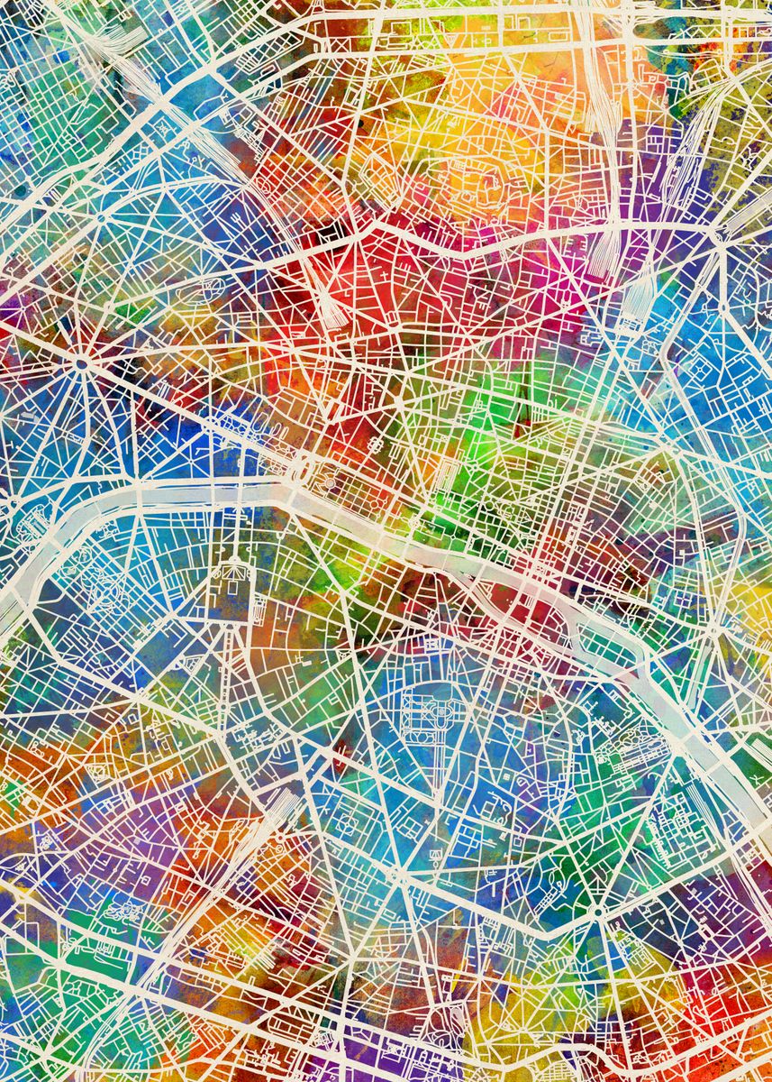 'Paris Map Watercolor' Poster by Michael Tompsett | Displate