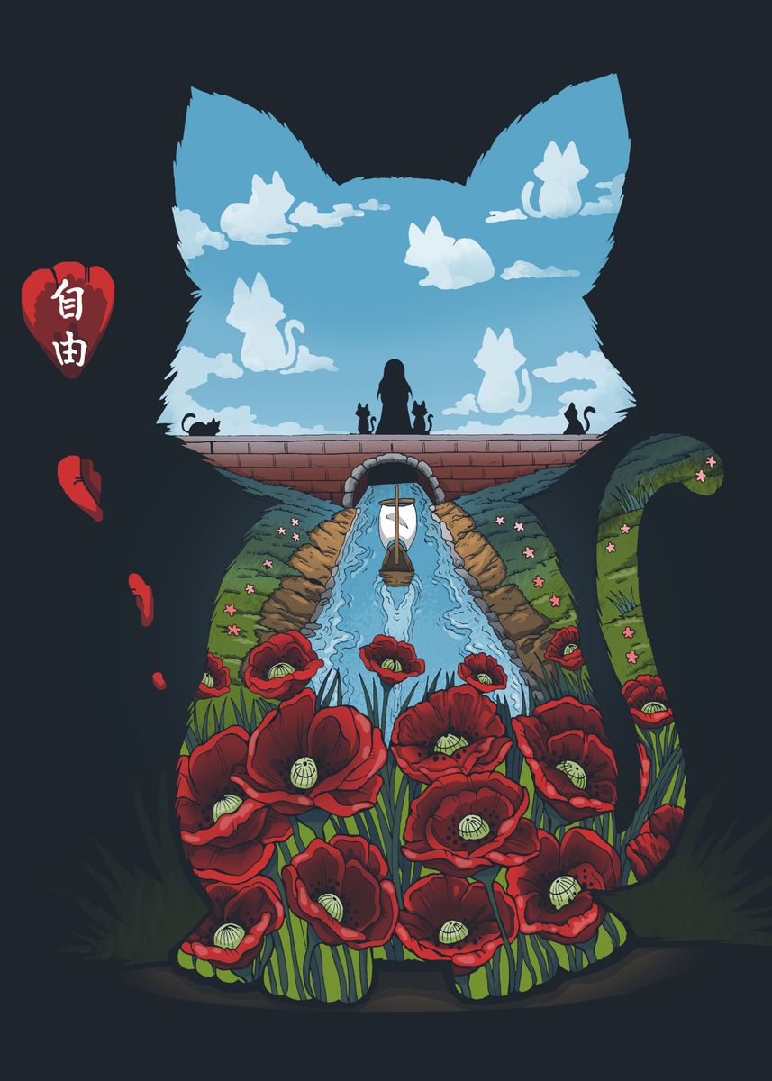 'Cat Dreaming' Poster, picture, metal print, paint by Valentina Fabbri | Displate