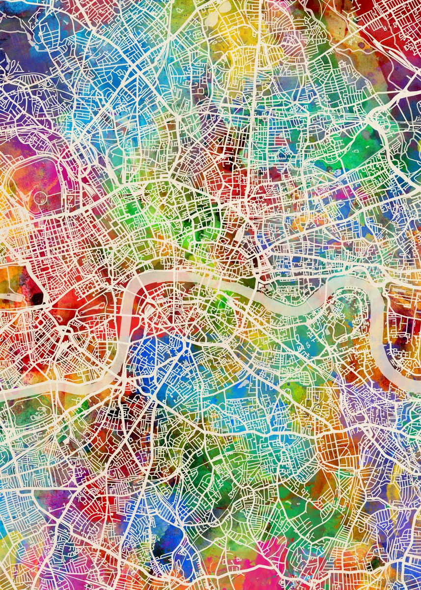 'London Map Watercolor' Poster by Michael Tompsett | Displate