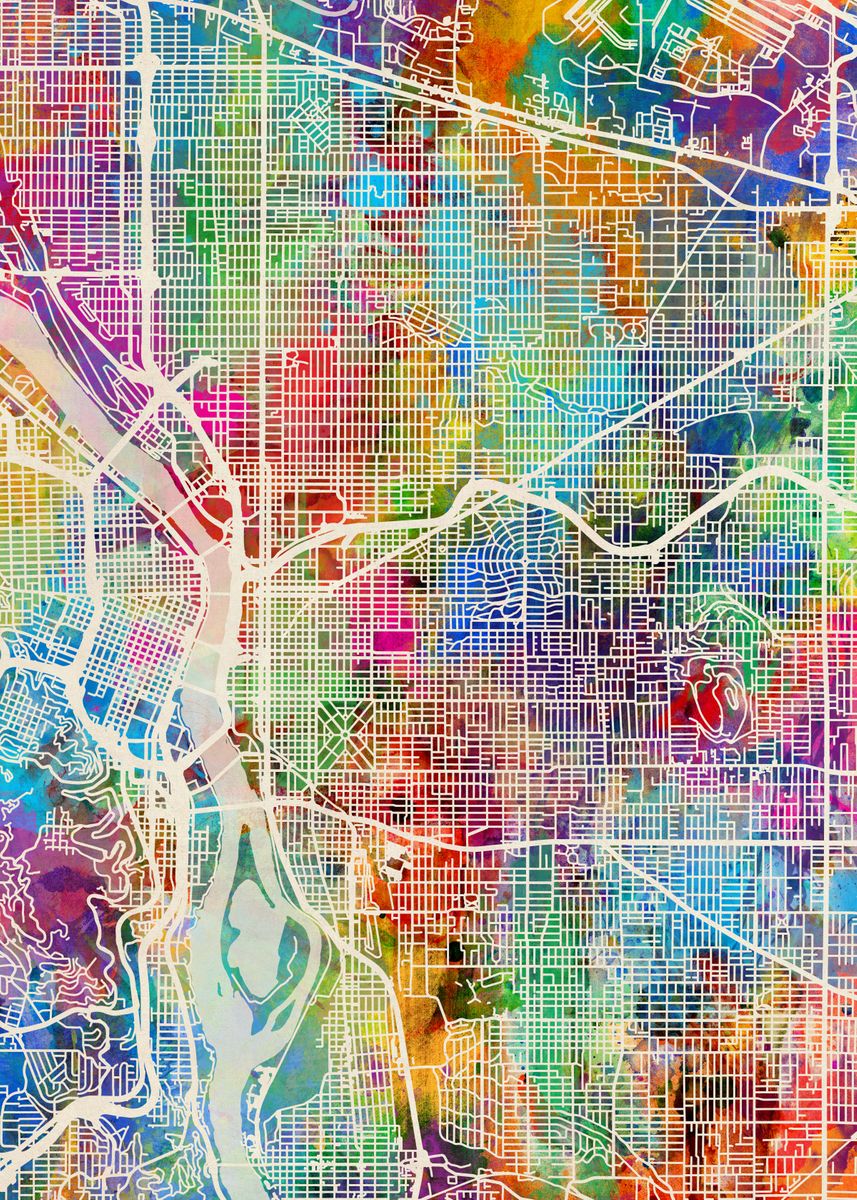 'Portland Map Watercolor' Poster, picture, metal print, paint by ...