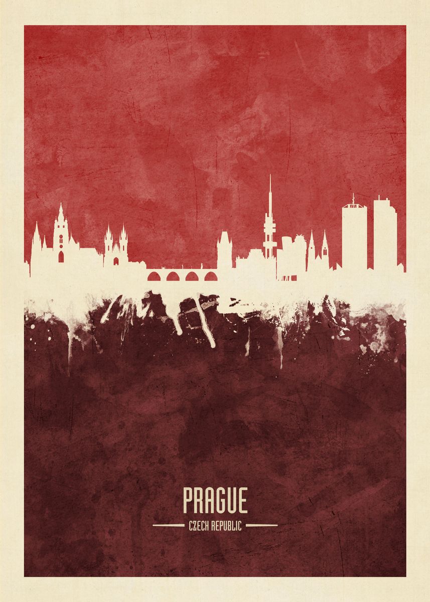 'Prague Skyline Praha' Poster by Michael Tompsett | Displate