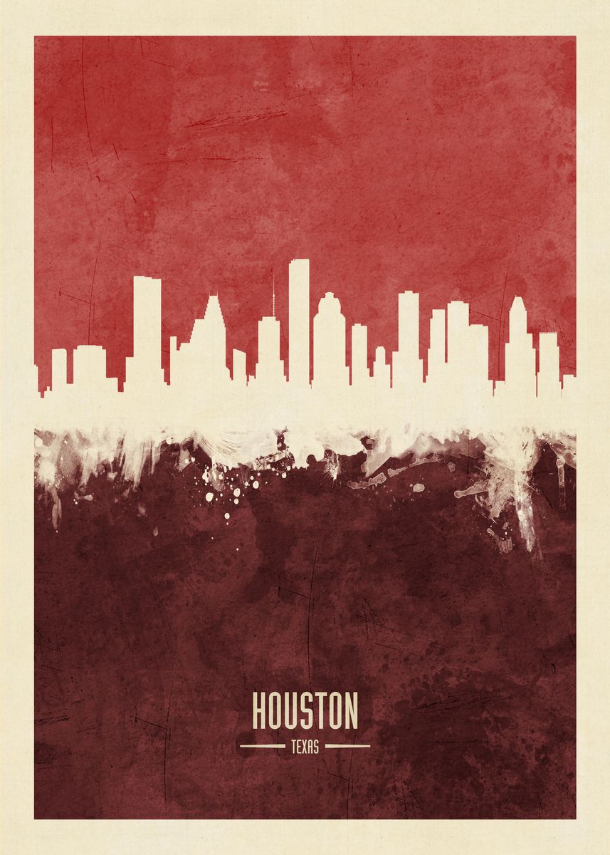'Houston Texas Skyline' Poster, picture, metal print, paint by Michael ...