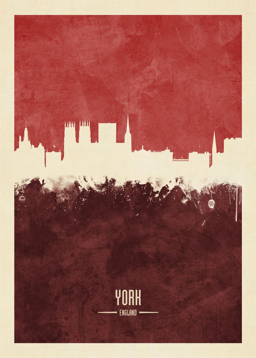 'York England Skyline' Poster, picture, metal print, paint by Michael ...
