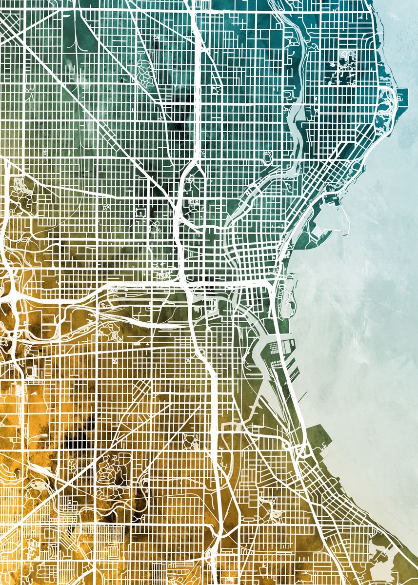 'Milwaukee Wisconsin Map' Poster by Michael Tompsett | Displate