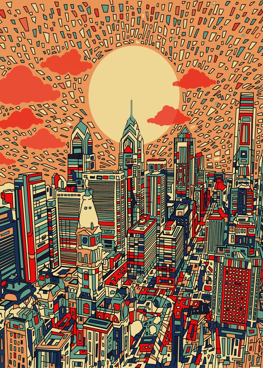 'philadelphia city abstract' Poster, picture, metal print, paint by ...