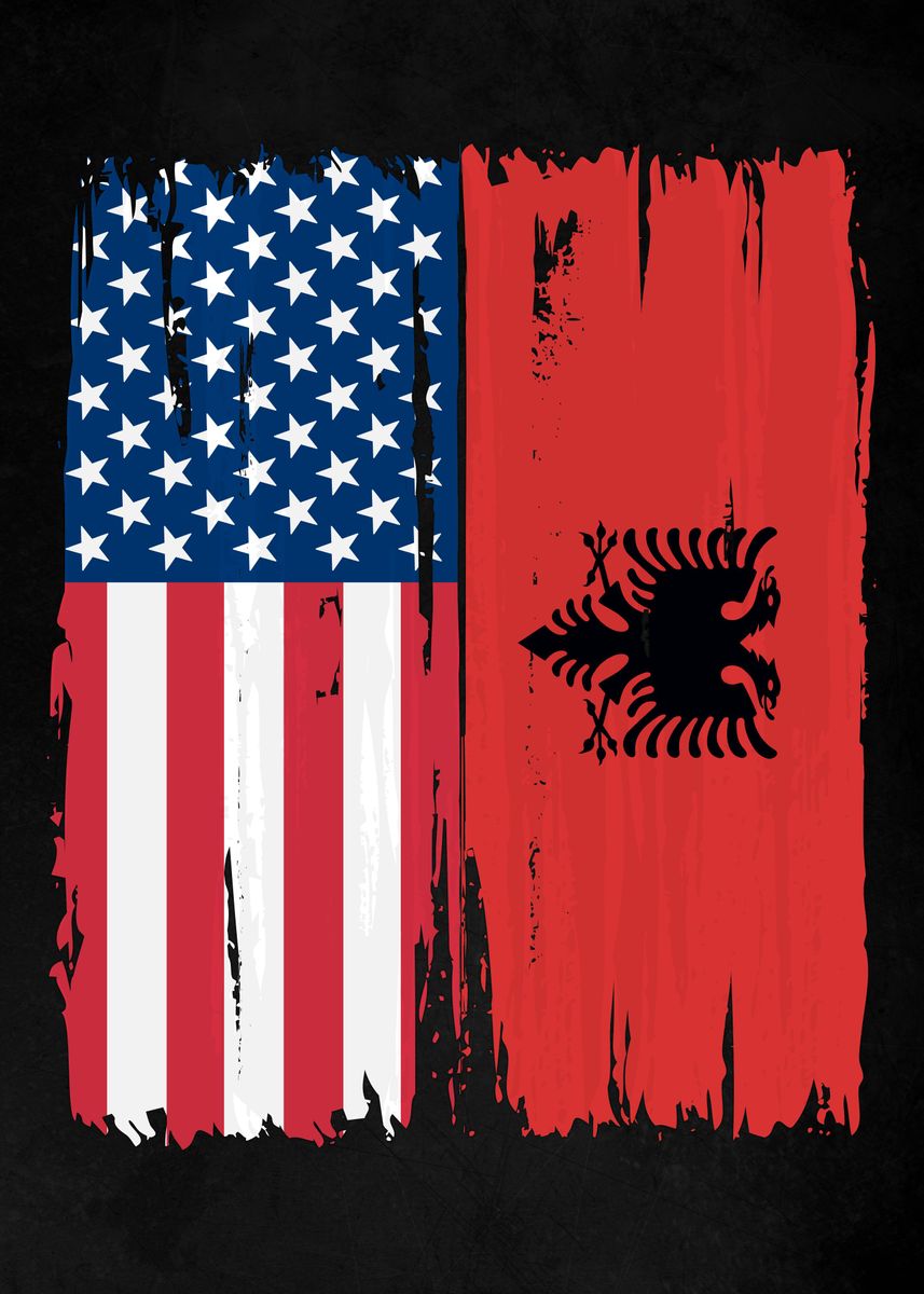 'USA Albania Split Flag' Poster, picture, metal print, paint by ...