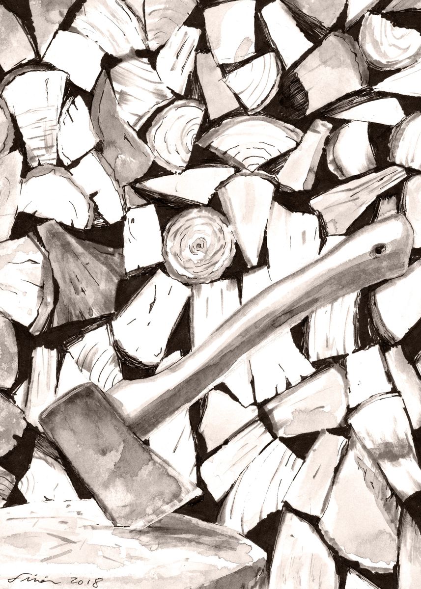 'Axe and firewood' Poster, picture, metal print, paint by Jani Finer ...