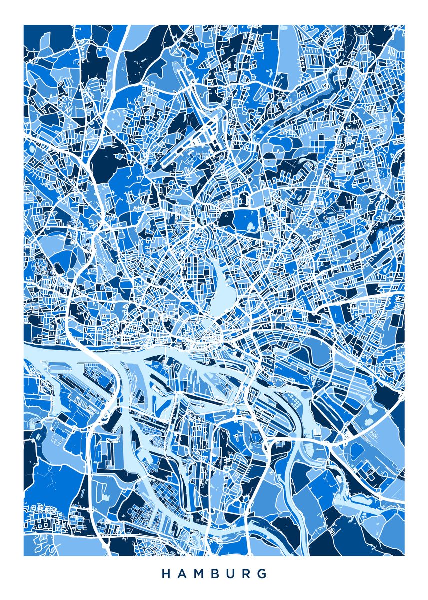 'Hamburg Germany Map' Poster, picture, metal print, paint by Michael ...