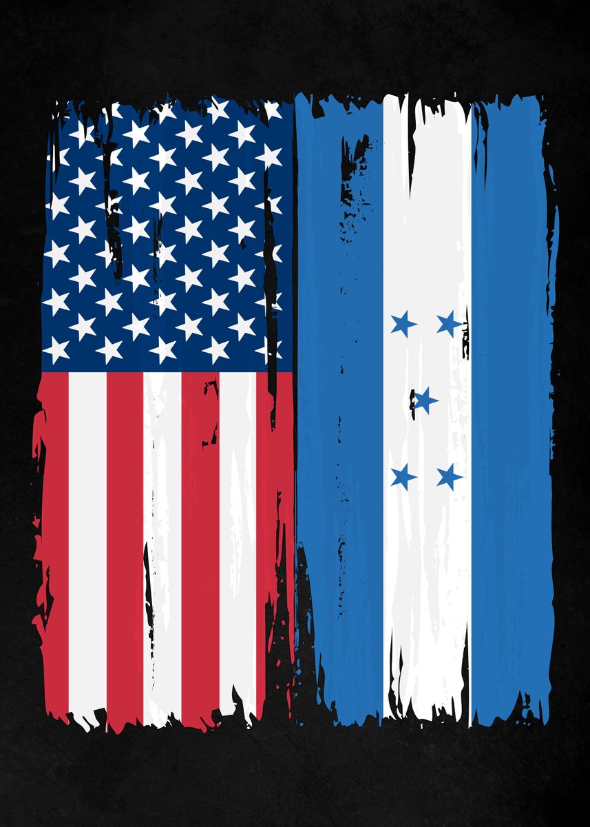 'USA Honduras Split Flag' Poster, picture, metal print, paint by ...