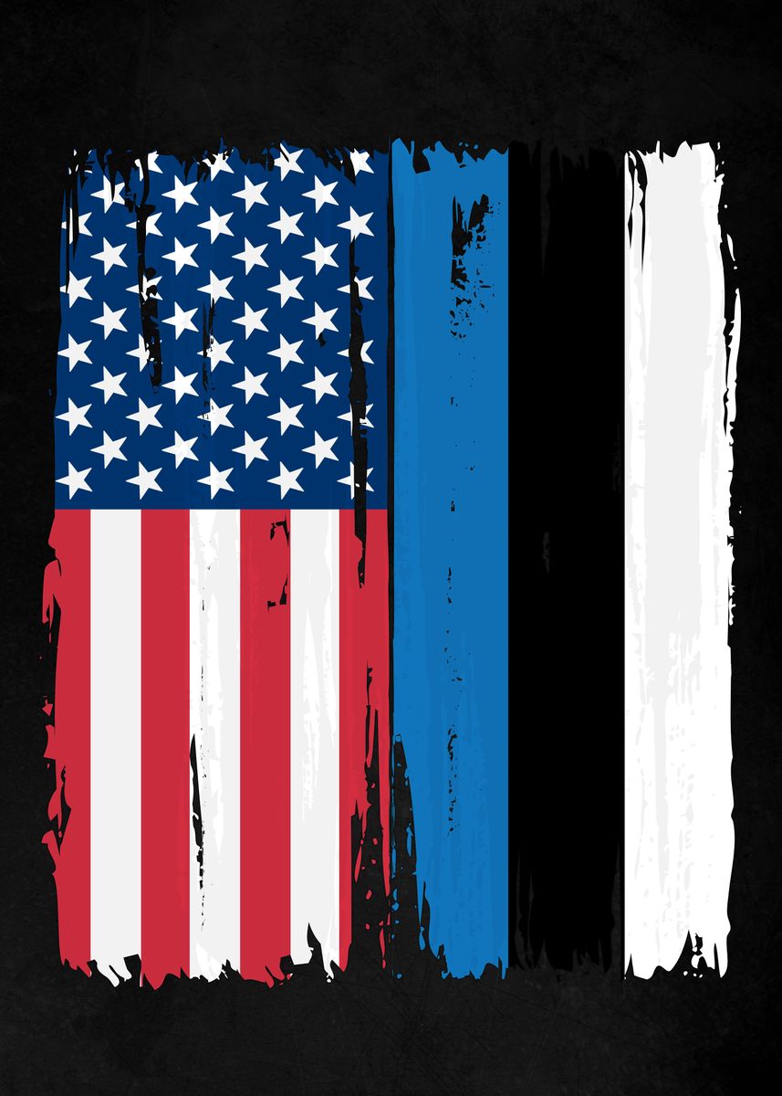 'USA Estonia Split Flag' Poster, picture, metal print, paint by ...