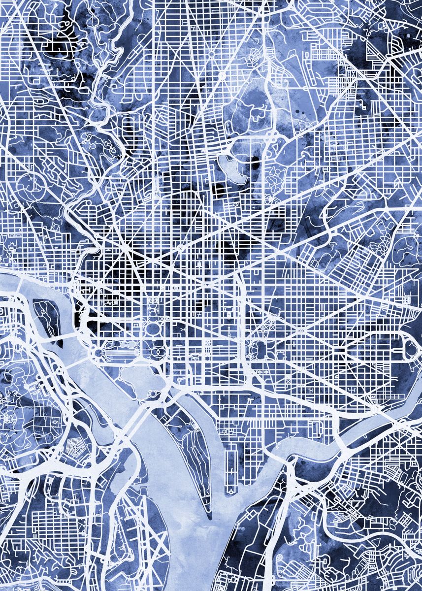 'Washington DC Map' Poster, picture, metal print, paint by Michael ...