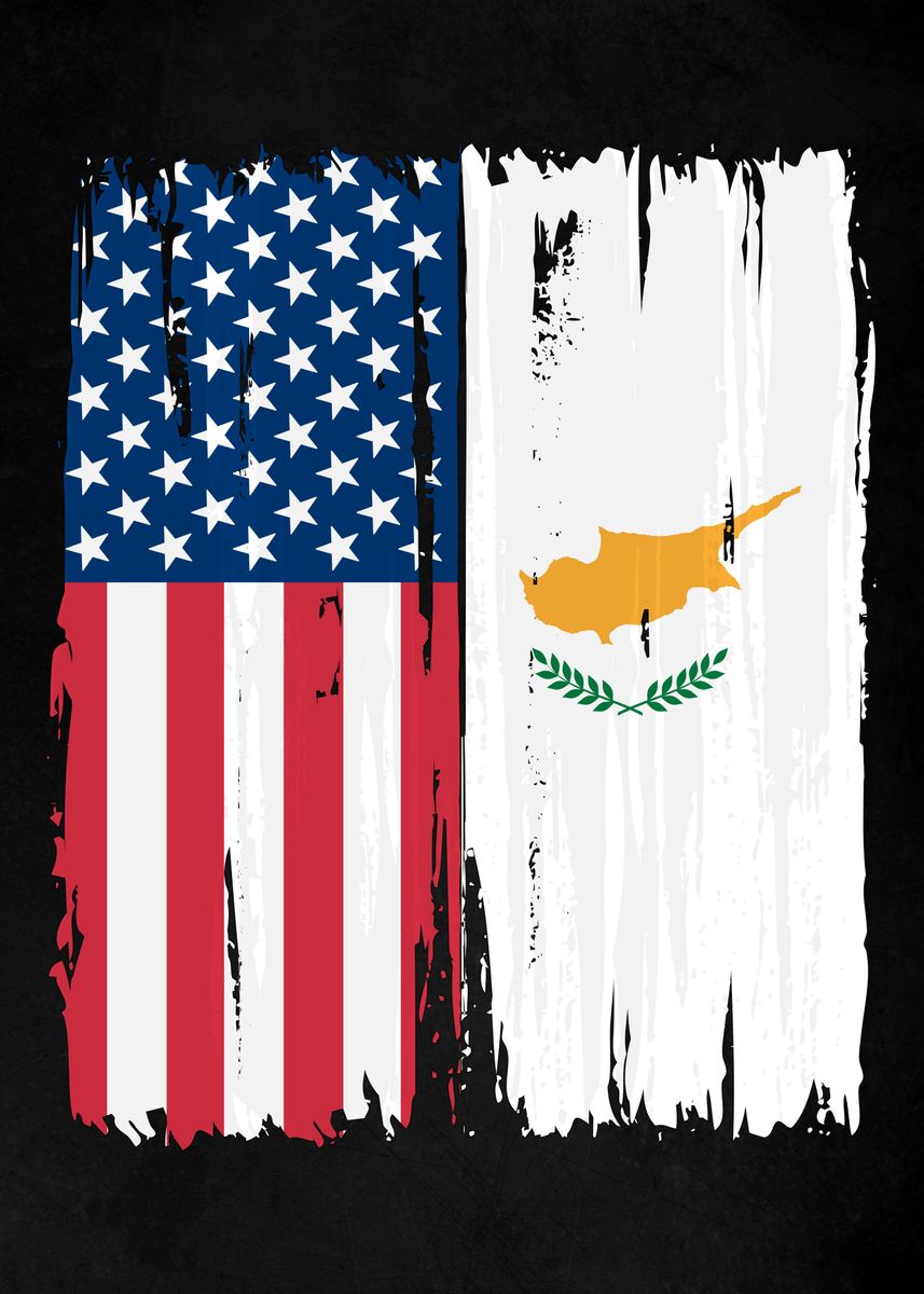 'USA Cyprus Split Flag' Poster, picture, metal print, paint by ...