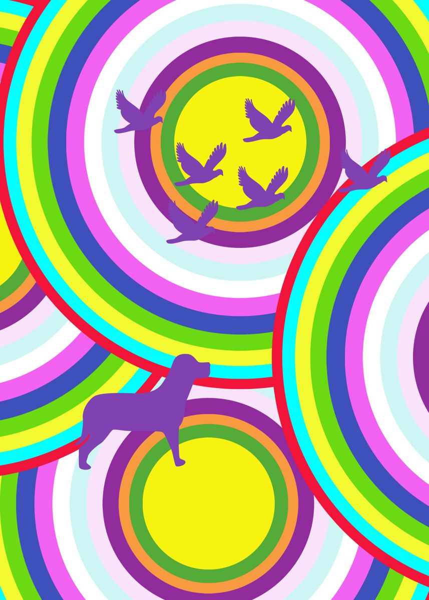 'Dog and Birds' Poster, picture, metal print, paint by Milko Cicmil ...