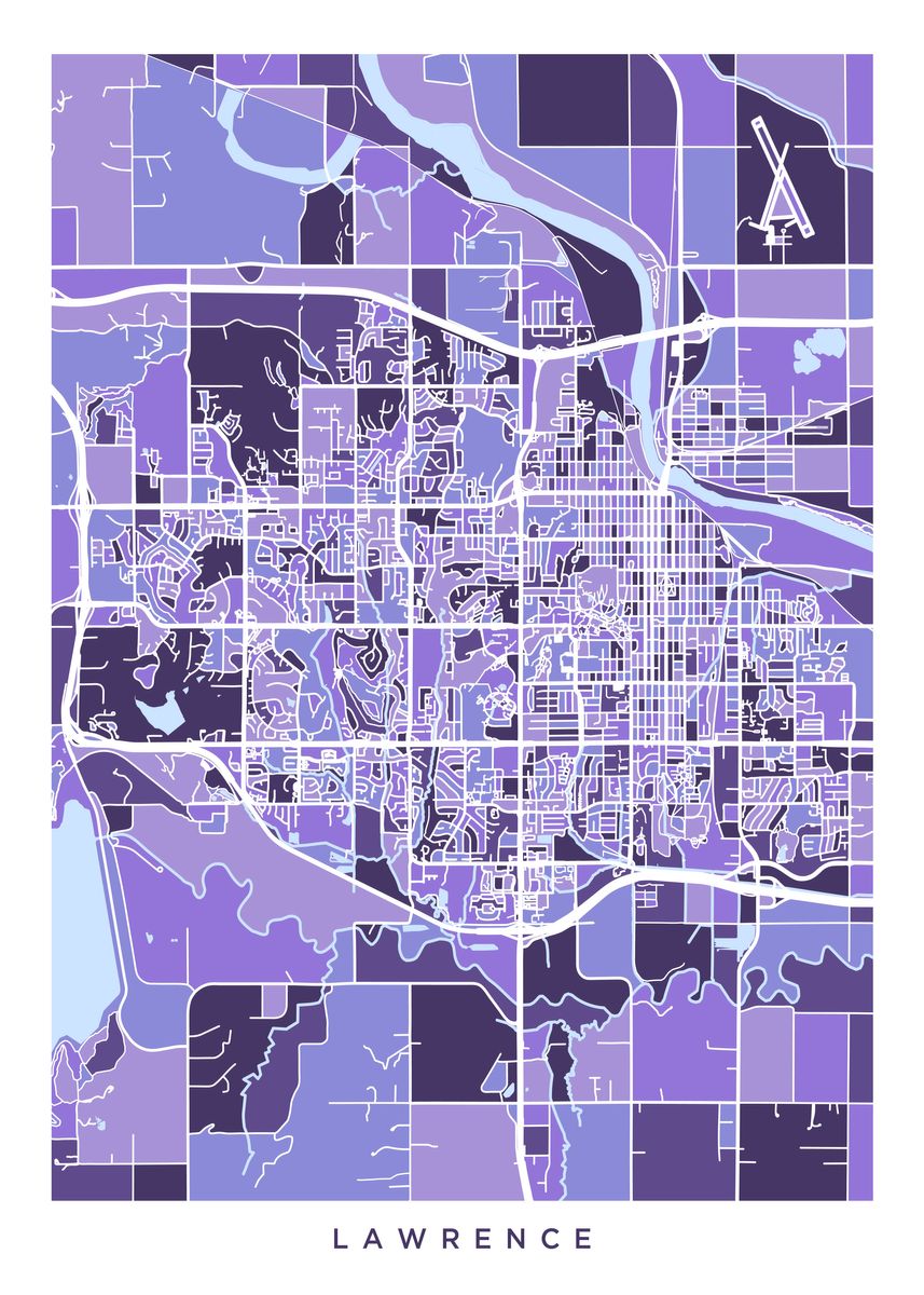 'Lawrence Kansas Map' Poster, picture, metal print, paint by Michael ...