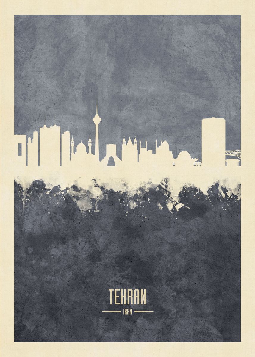 'Tehran Iran Skyline' Poster by Michael Tompsett | Displate