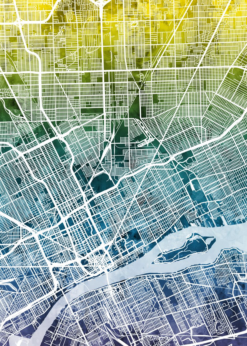 'Detroit Michigan Map' Poster by Michael Tompsett | Displate