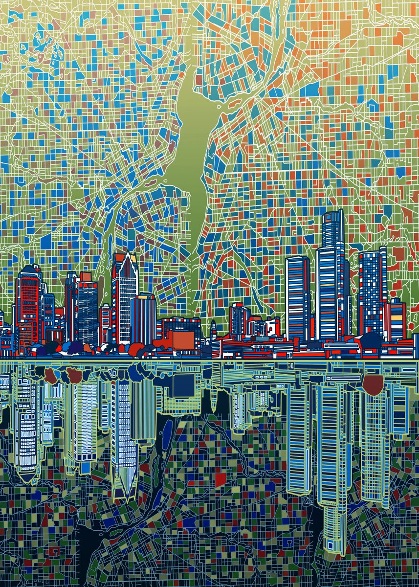 'detroit city abstract' Poster, picture, metal print, paint by Bekim ...